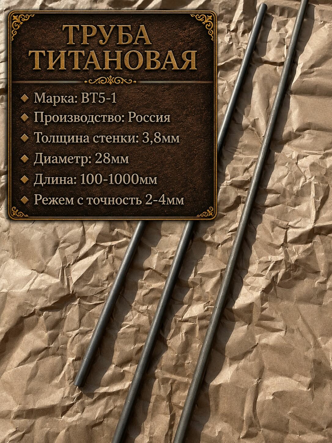 Титановая Труба, Трубка, ВТ5-1, Диаметр 28мм, Стенка 3,8мм, длина 200мм