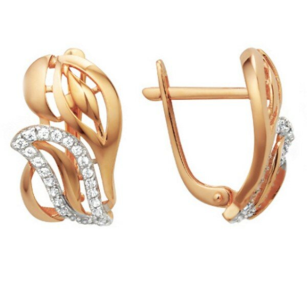 Серьги, красное золото, 585 проба, фианит