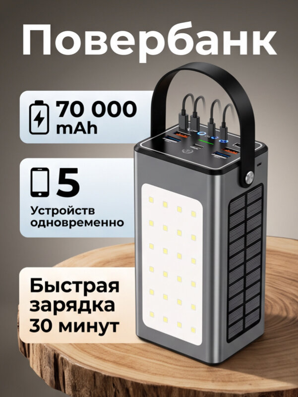 Внешний аккумулятор повербанк 70000 Мач черный
