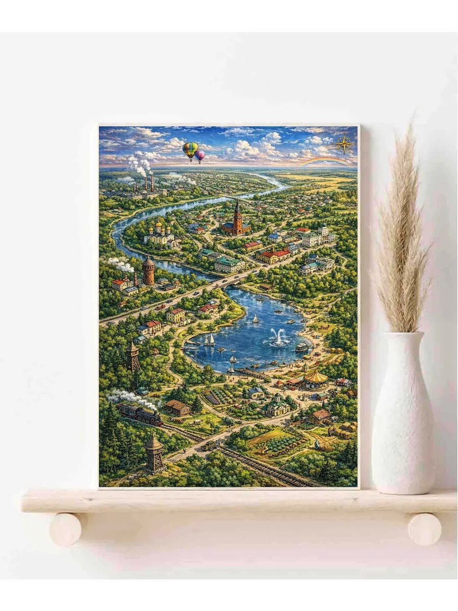 Приволжск, Россия, Fantasy Map, Карта, Плакат 30x42см