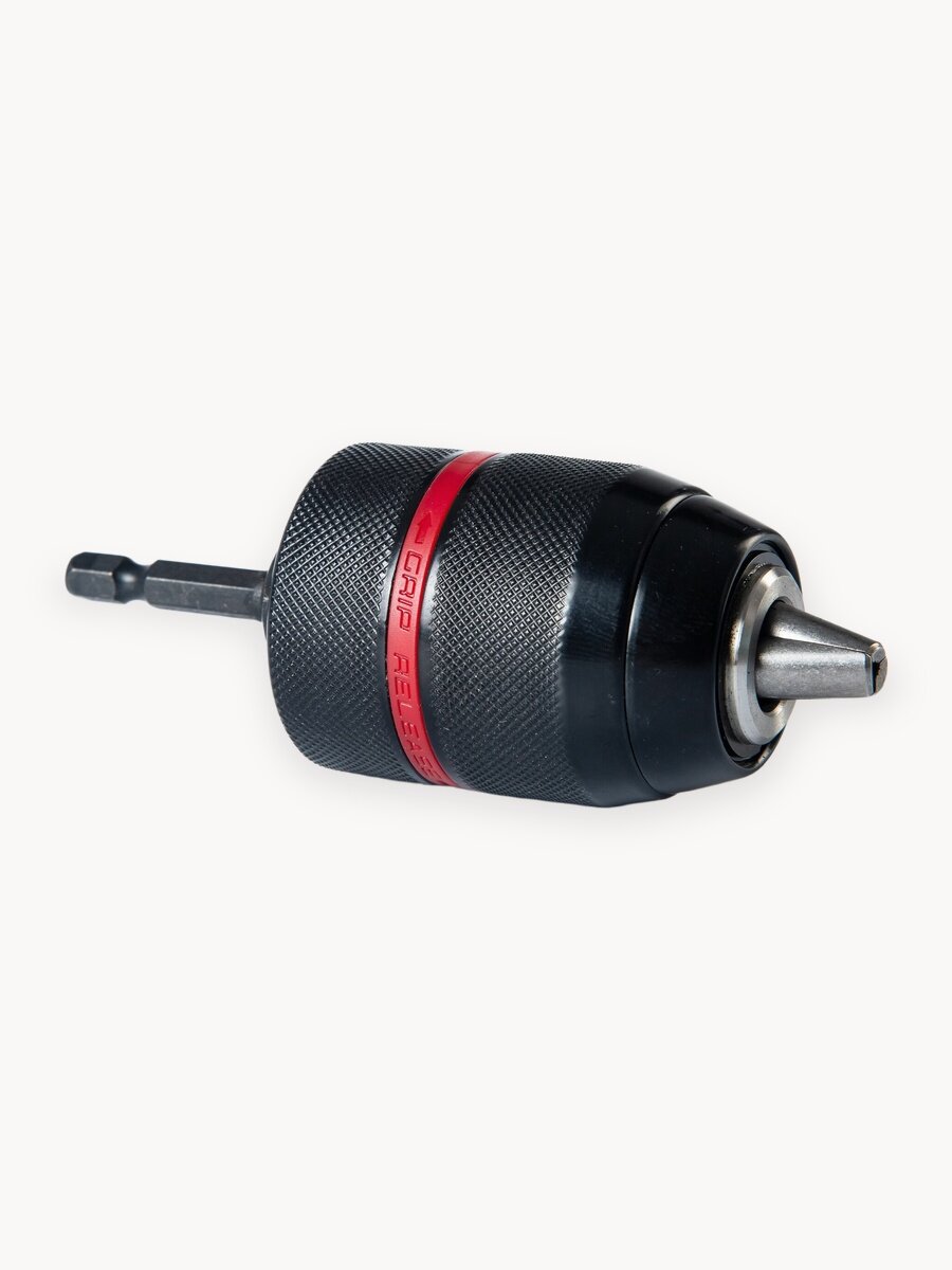 Патрон для шуруповерта быстрозажимной, с фиксатором, 1.5-13 мм, резьба 1/2" - 20 UNF + адаптер на винтоверт(1/4, шестигранный хвост) / Патрон для винтоверта + адаптер