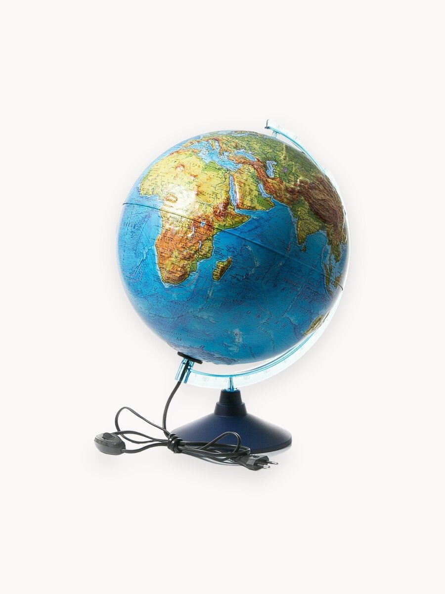 Глобус Земли Globen физический, рельефный с LED-подсветкой, диаметр 32 см. + Развивающий атлас "Мир вокруг тебя"