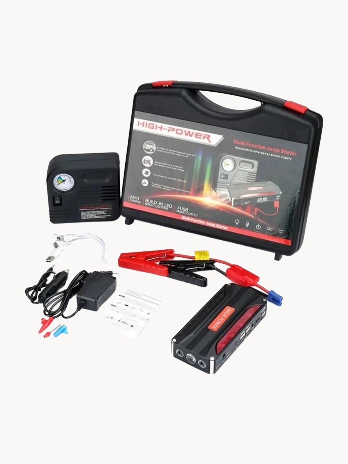 Пуско-зарядное устройство PROgadget Jump Starter, 16800mAh, с переходниками, с фонариком, красное