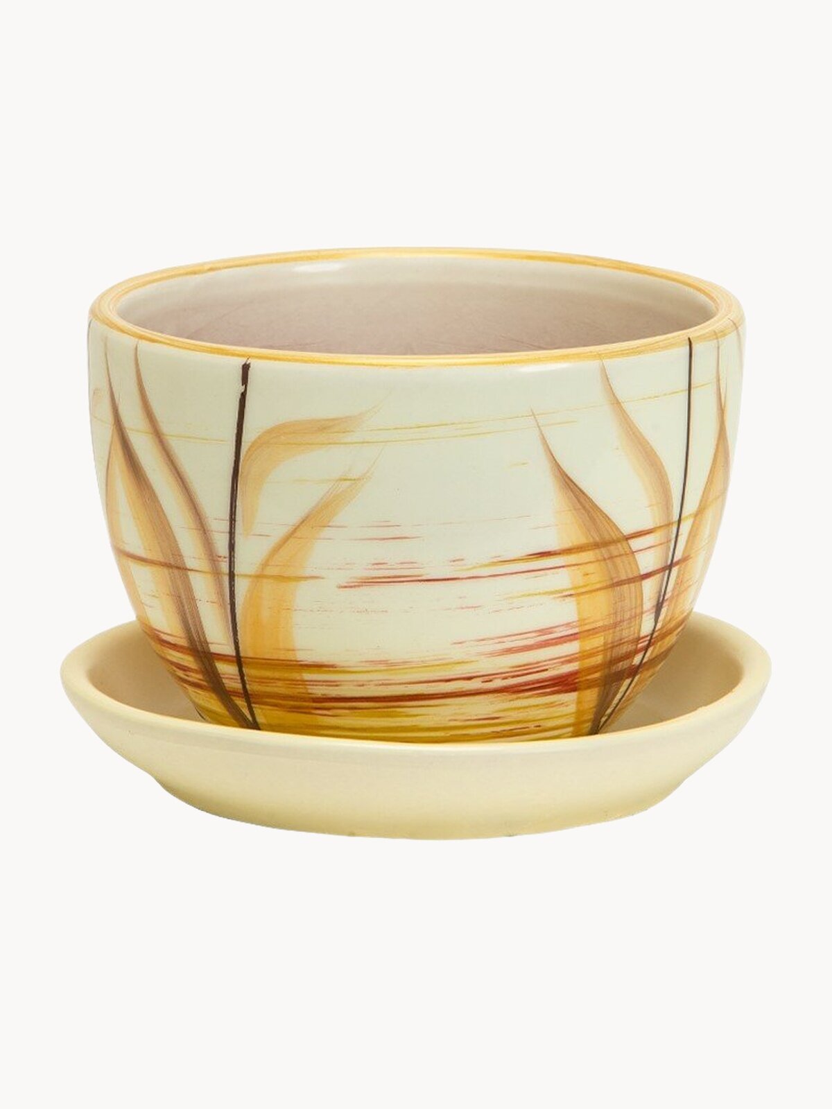 Горшок для цветов, керамика/глина, с поддоном, дренажное отверстие, 0.35 л