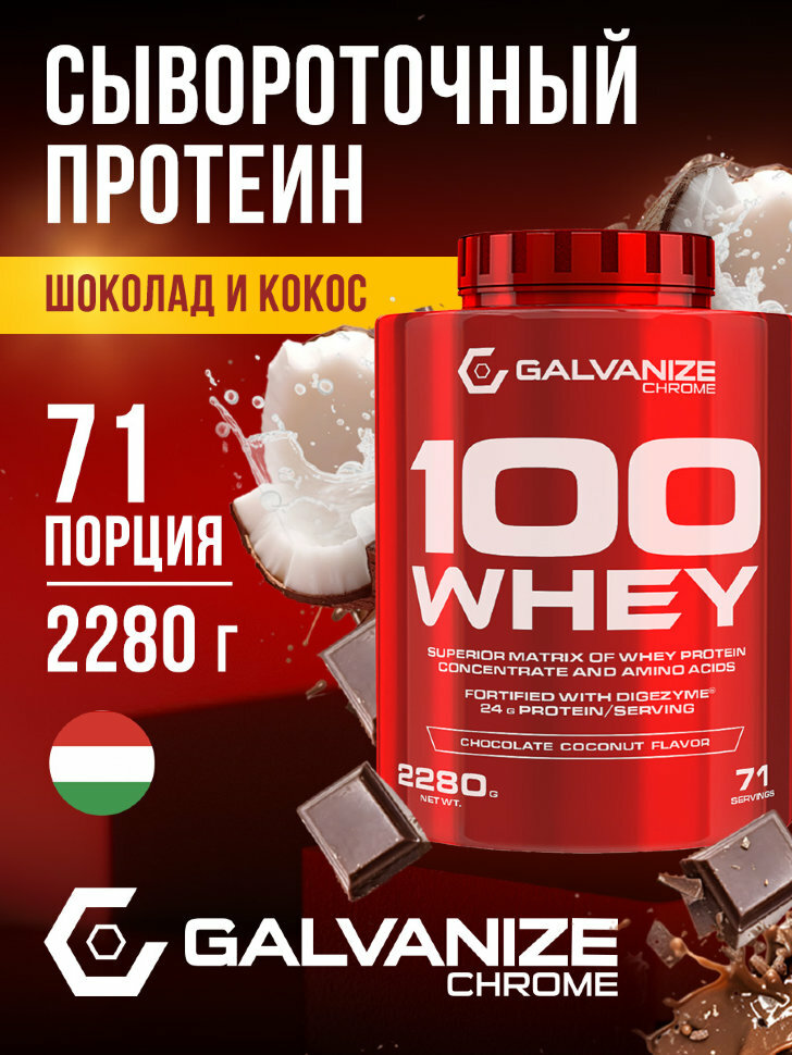 Протеин сывороточный GALVANIZE 100 Whey, Шоколад-кокос / 2280 гр