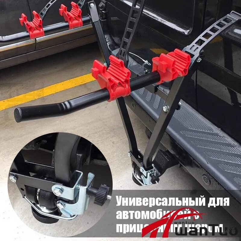 Велобагажник на автомобиль для 3 велосипедов, черный, красный, для фаркопа — фото 1