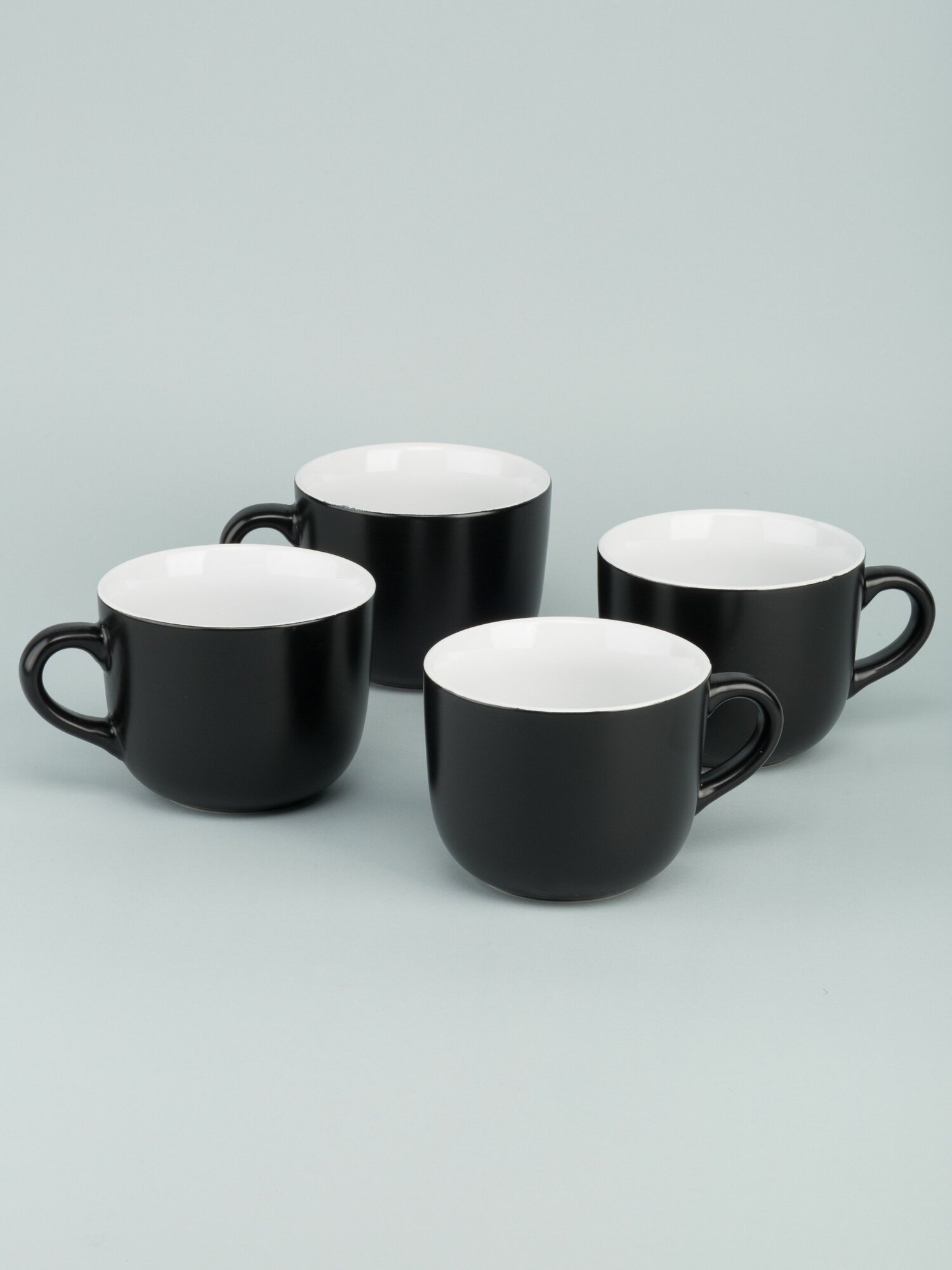 Бульонница-кружка керамическая с ручкой 700 мл черно-белая набор 4 шт