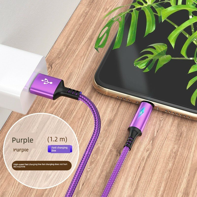 Кабель зарядный Lightning 1,2 м с быстрой зарядкой, фиолетовый цвет, прочный для устройств Apple, включая iPhone 14