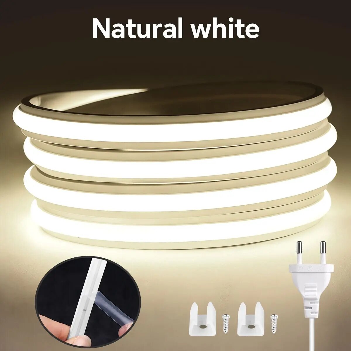 Светодиодная лента COB, силиконовая, огнестойкая, IP65 Natural White, 10m