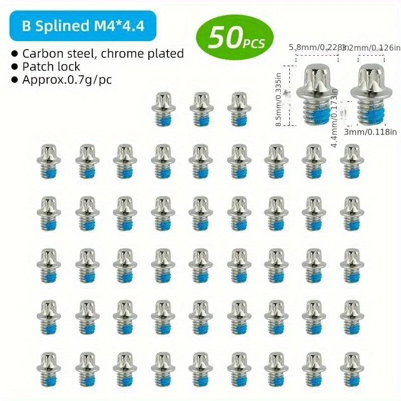 50шт B Splined M4*4.4 болтов для педалей, сталь, хром