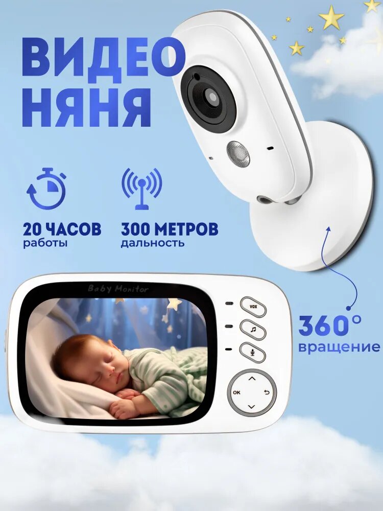 Видеоняня с монитором, беспроводная / Радионяня с двухсторонней связью и автоматическим включением экрана при обнаружении звука, Zealous