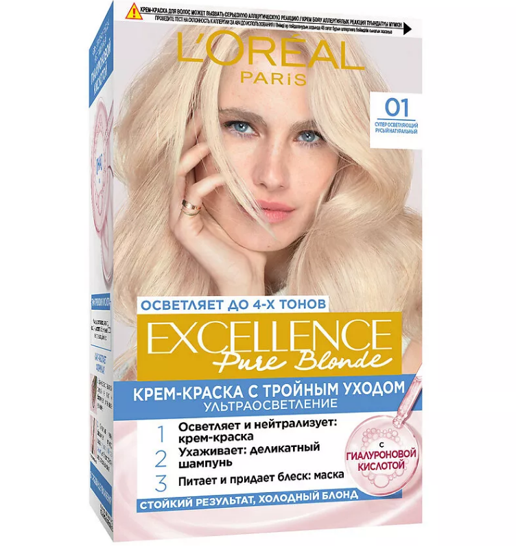 Краска для волос L'Oreal Excellence 01 Суперосветляющая, 100 % закрашивание седины