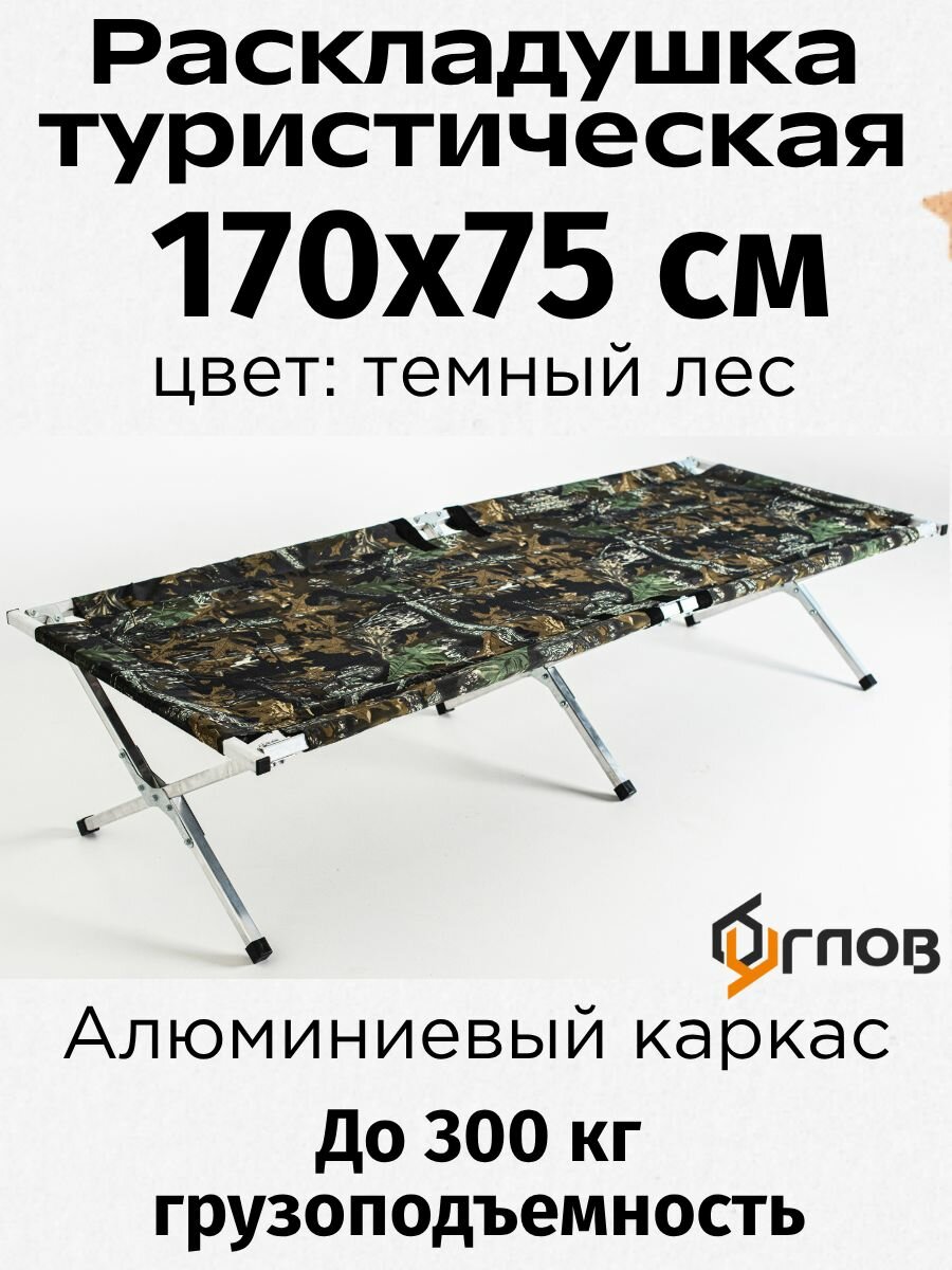 Раскладушка туристическая 170/75 см широкая, цвет дубок, кровать кемпинговая, походная, складная, базовая