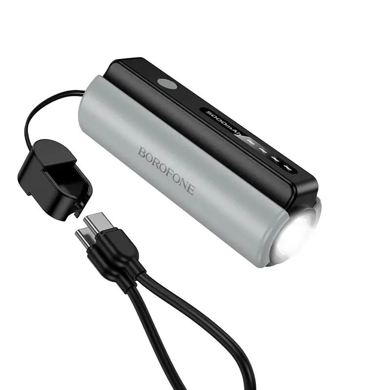 Портативный аккумулятор Borofone BJ87, Power Bank, 5000 mAh, с фонариком и кабелем Type-C, цвет Black