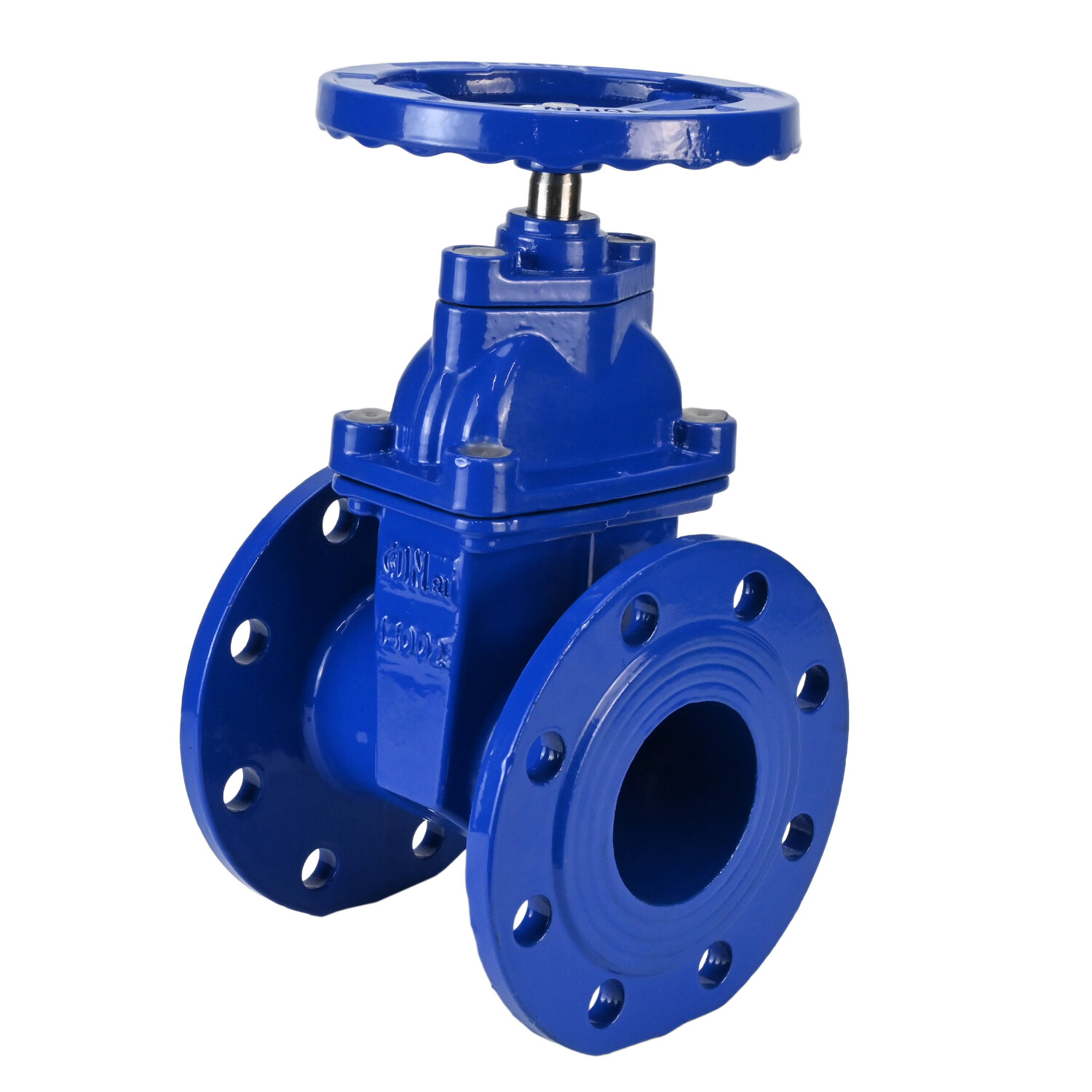 Задвижка клиновая 30ч39р (МЗВ) DN.ru GGG50-GGG50-NBR-2W-F-S blue Ду100 Ру10/16 со штурвалом, цвет - синий