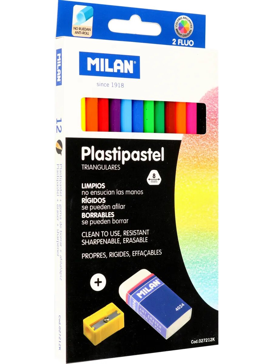 Карандаши цветные Plastipastel, 12 цветов, ластик и точилка
