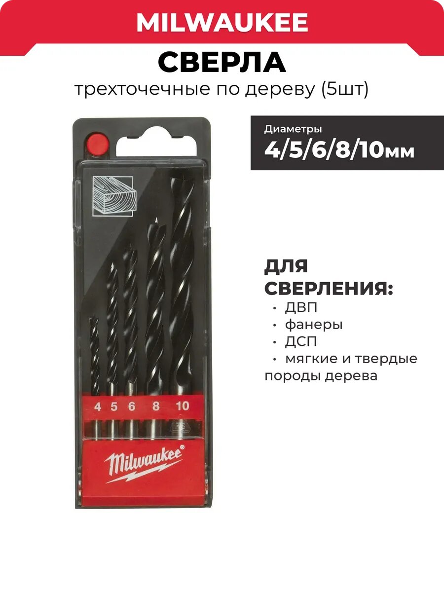 Сверла по дереву трехточечные (4,5,6,8,10) 4932352465