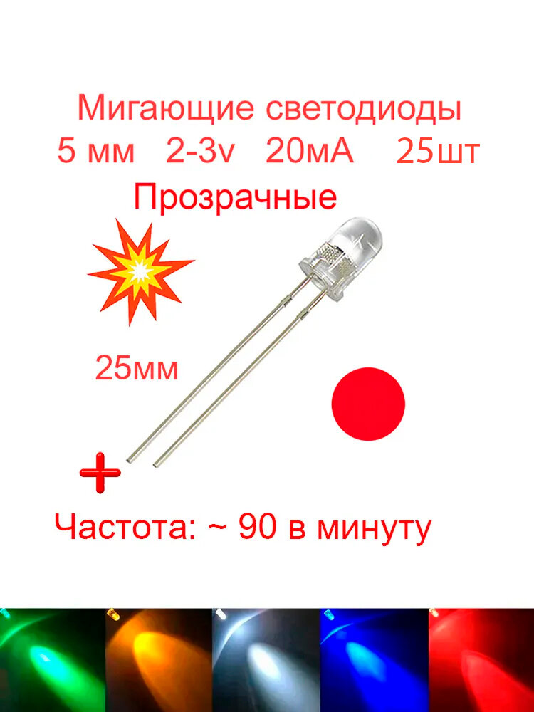 Светодиодная лента 0.12 Вт, Красный, 25 шт