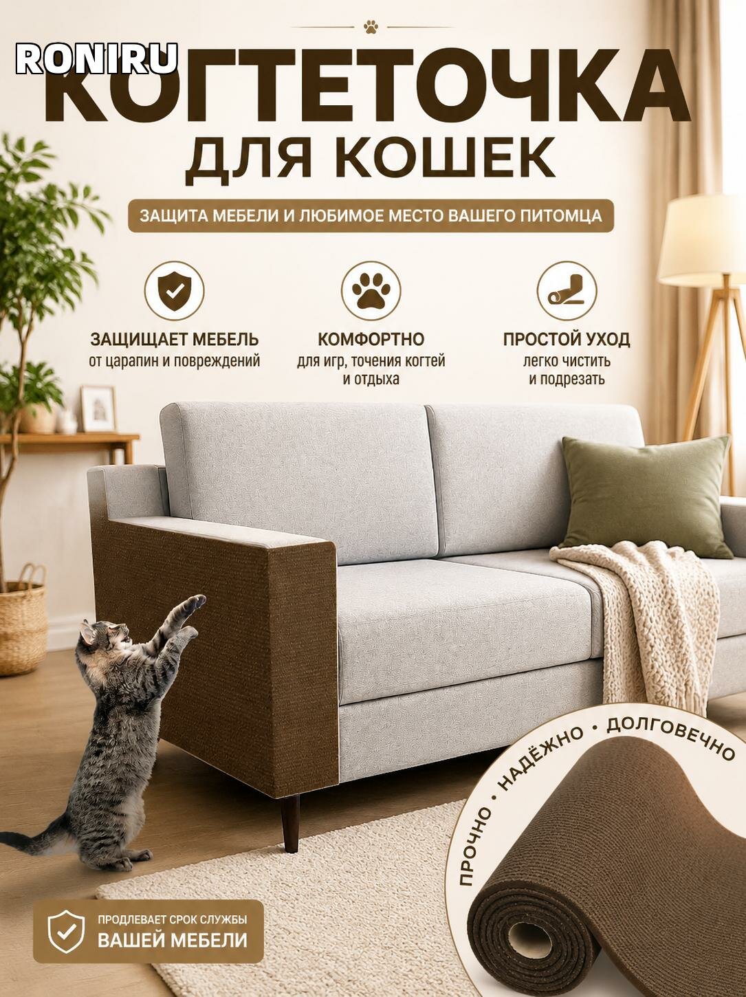 Когтеточка для кошек — вертикальная устойчивая стойка для точки когтей, защита мебели и уголок для игры и отдыха