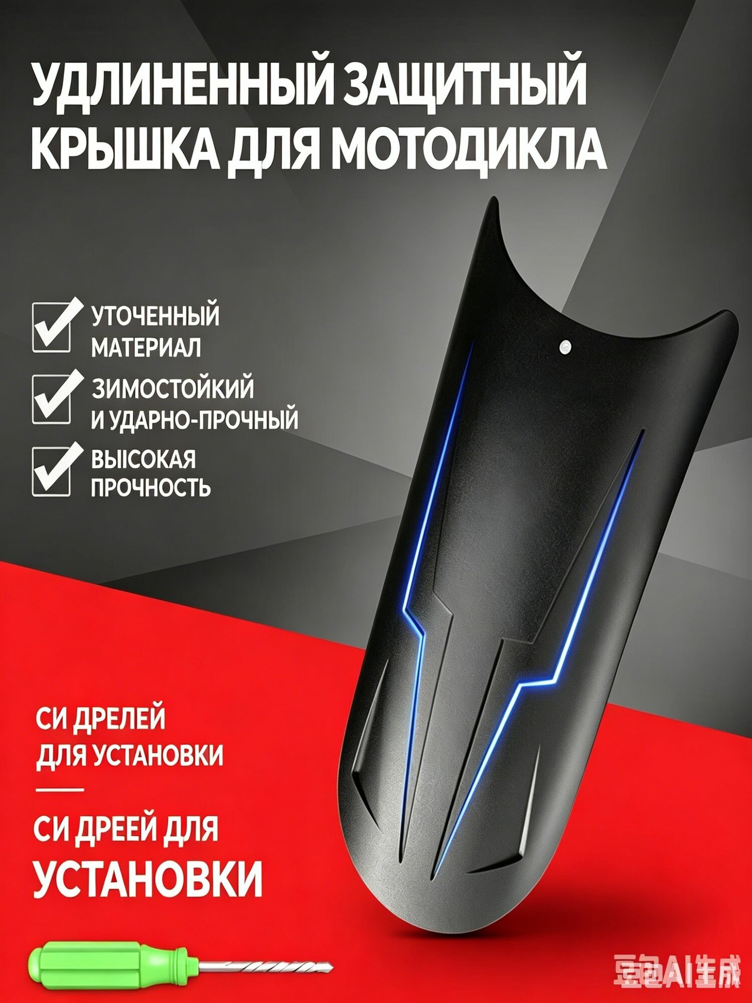 Брызговик для мотоцикла, Включает: монтажные аксессуары