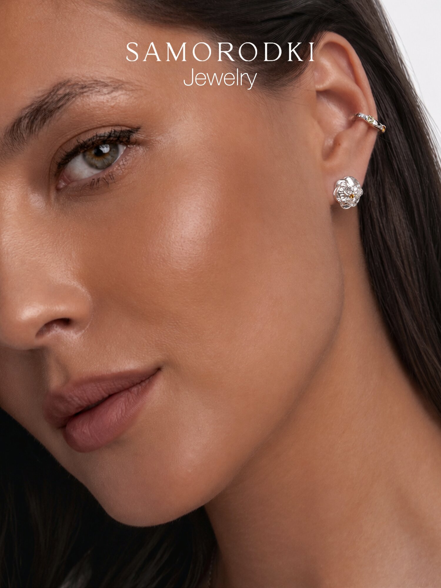 Кафф SamoroDki Jewelry, серебро, 925 проба, родирование, цитрин синтетический, фианит, цитрин, хризолит, размер 1.35 мм, длина 1.35 см, , серебристый, оранжевый, желтый — фото 1