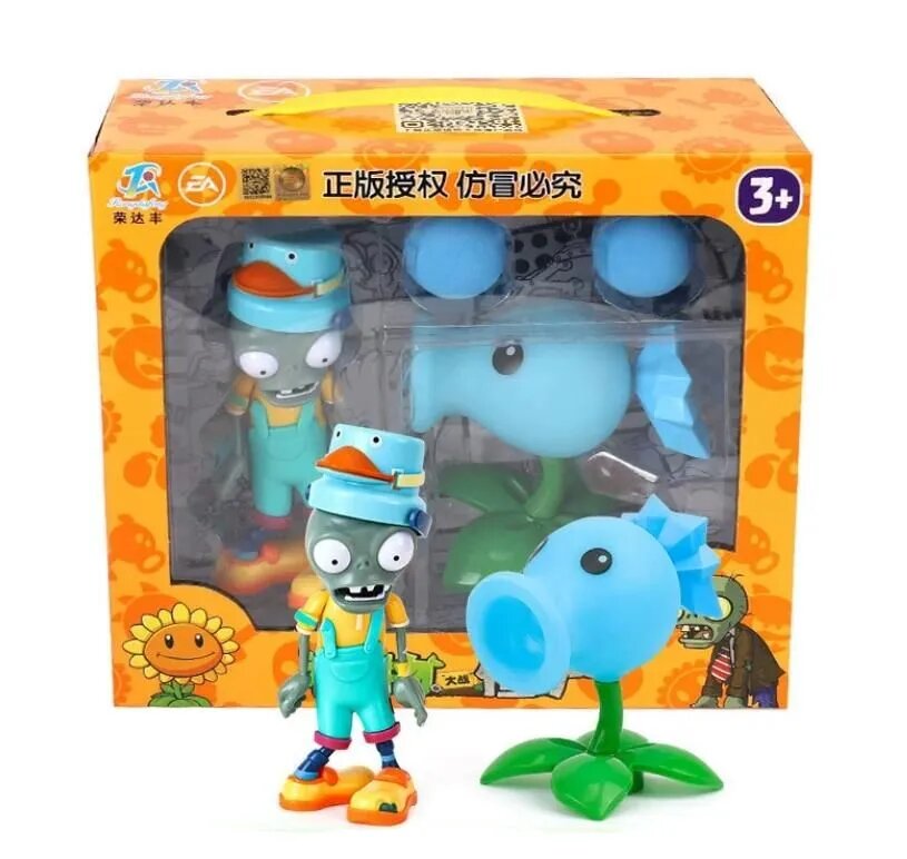 Набор игрушек "Растения против Зомби" (Plants vs. Zombies), мягкий винил, с запускаемыми шарами, подарочная коробка с окном, Новогодний подарок