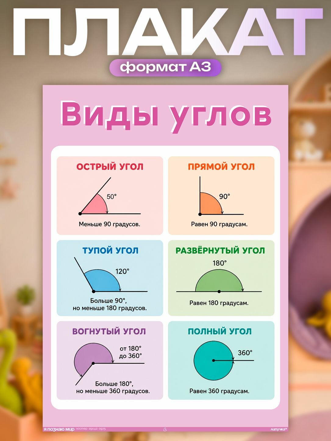 Постеры развивающие Виды углов, плакаты на стену
