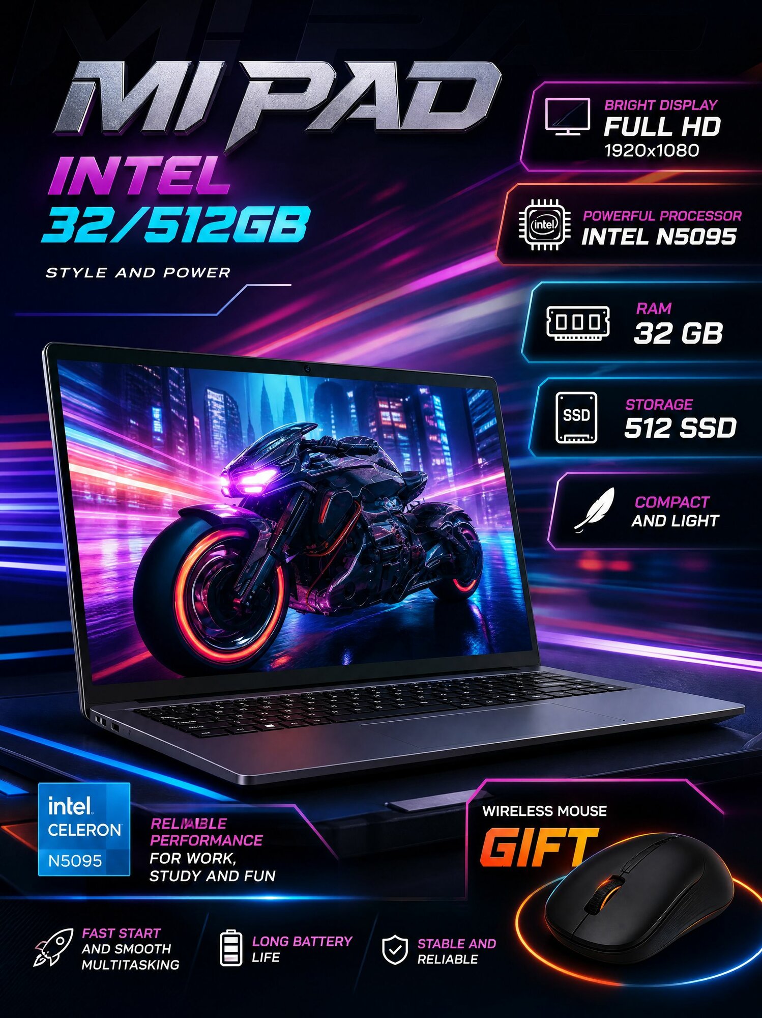 MI PAD (32/512GB) 15.6 Intel N5095-ноутбук для игр - развлечений и для работы