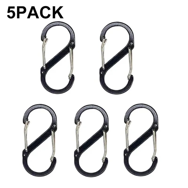 Набор из 5 карабинов S-образных из алюминиевого сплава Черный, 5PC Black