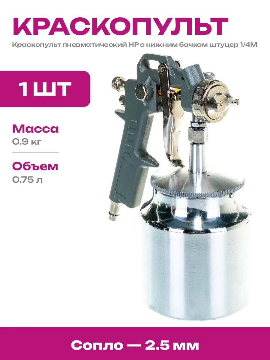 Профессиональный краскопульт для покраски 2.5 мм нижний бак