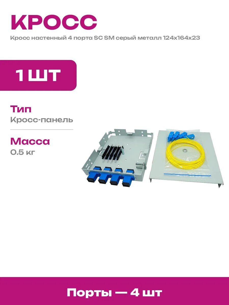 Оптический кросс настенный 4 порта SC металлический серый