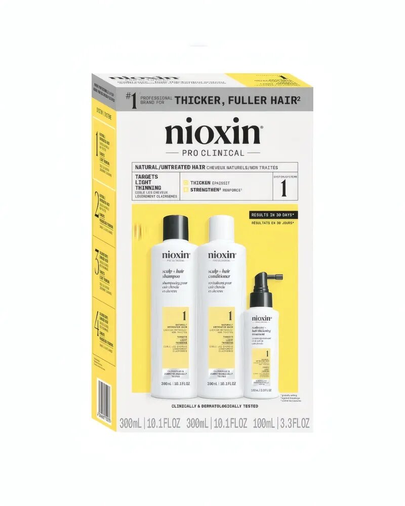 NIOXIN Набор для тонких натуральных волос (Шампунь 300 мл + Кондиционер 300 мл + Маска 100 мл), Система 1