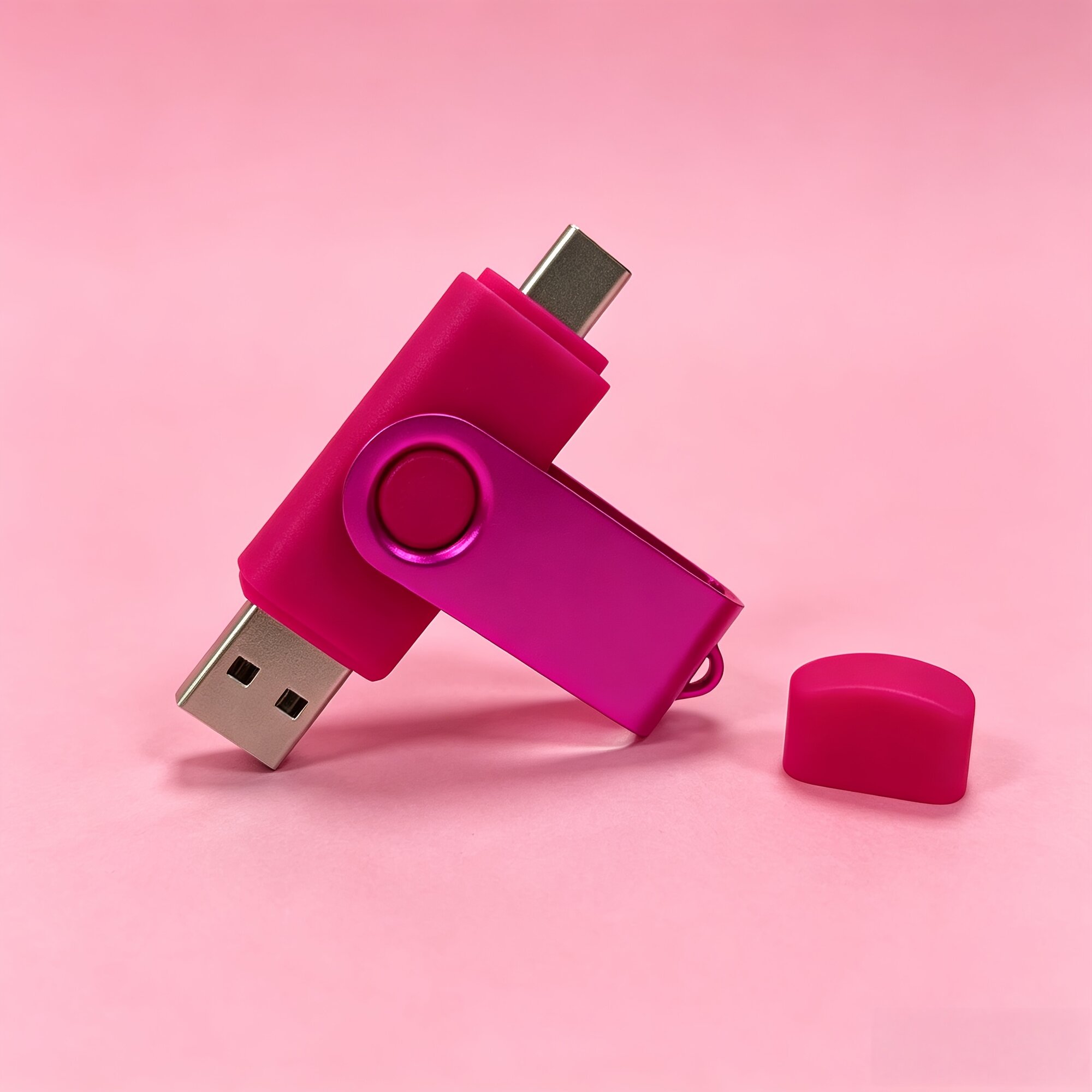 Флеш-накопитель USB 2.0 Type-C поворотный, 256 МБ, розовый