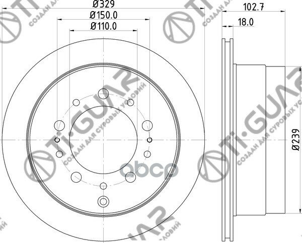 Диск тормозной /задний /TI-GUAR для Toyota Land Cruiser ##J100 ; 329/18мм; TG-42431-60280 RN1215 4243160221 4243160280 Ti-Gua.