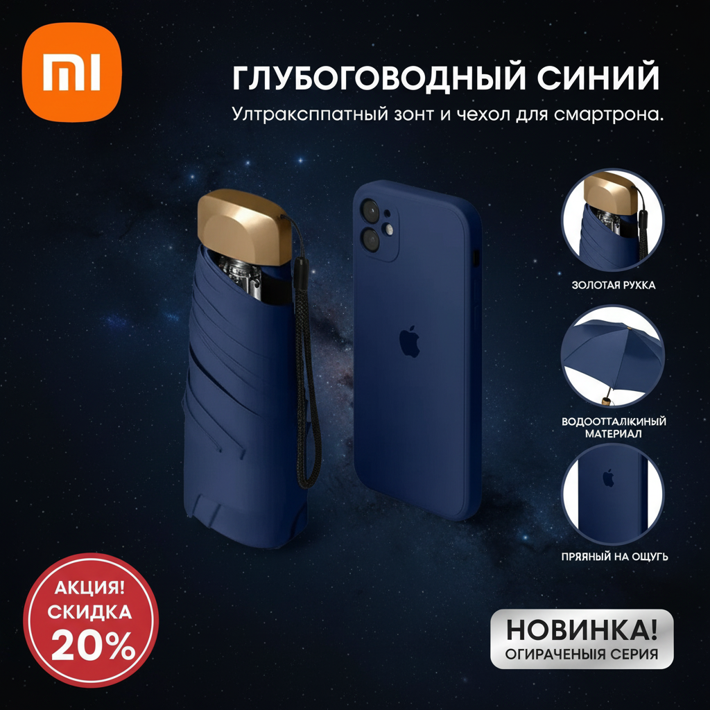 Мини-капсульный зонт Xiaomi, маленький карманный зонт от дождя, виниловый складной УФ-защита от ультрафиолета, ультралегкий зонт двойного назначения, Темно-синий