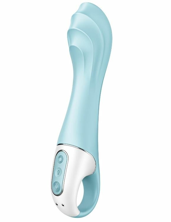 Голубой вибромассажер Satisfyer Air Pump с вибрацией длина 2.5 см диаметр от 4.2 до 5 см силикон для точки G