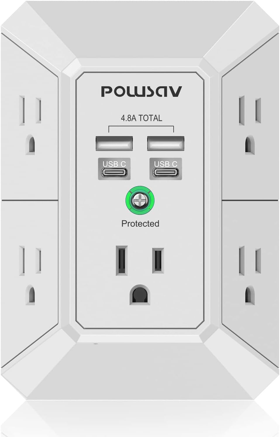 5-розеточный удлинитель с 4 USB-портами - защита от перенапряжений для дома, офиса, школы - сертифицирован ETL