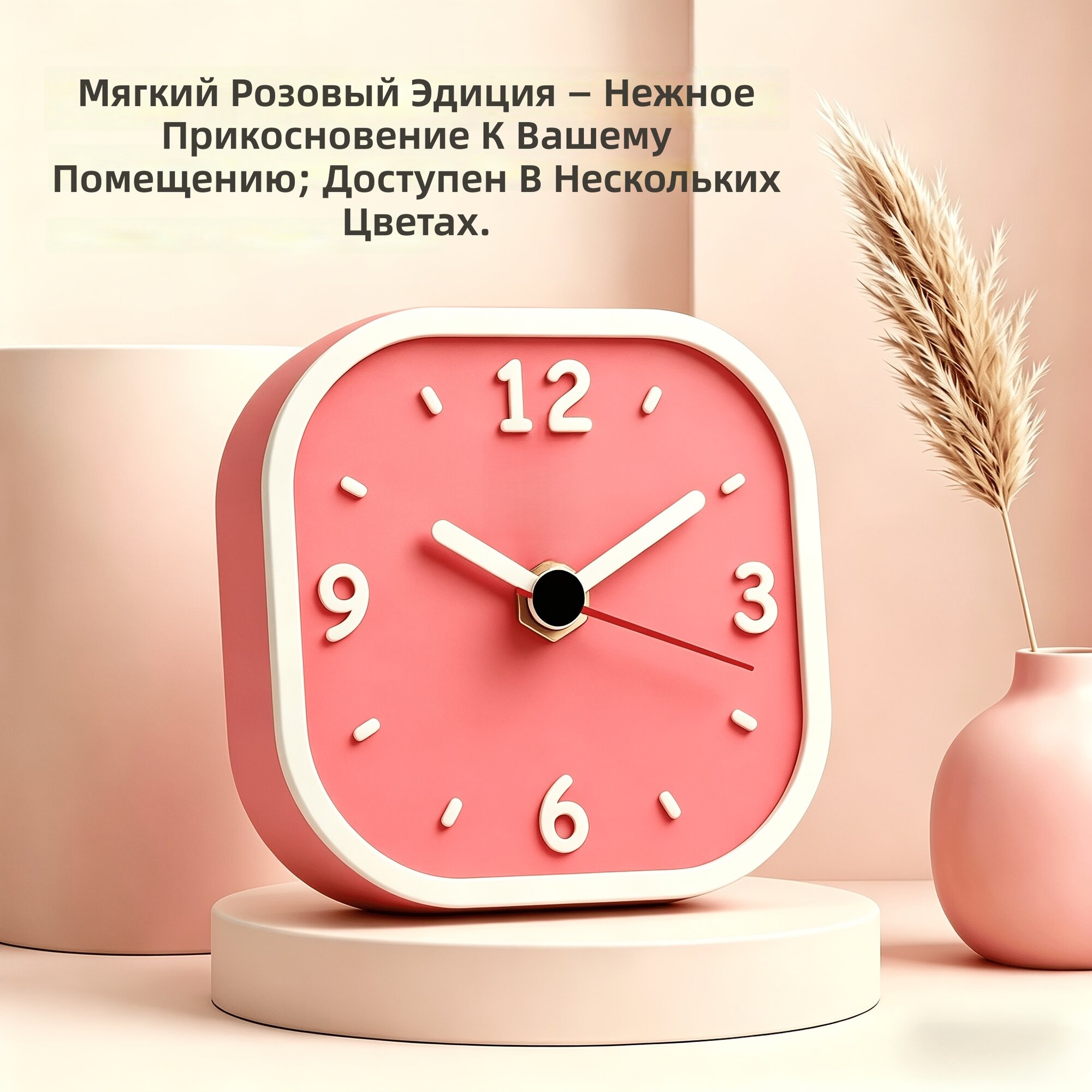 Настольные аналоговые часы квадратной формы, бесшумные, компактные, красно-розовый дизайн, модель BYBF008, современный минимализм для офиса и домашнего интерьера