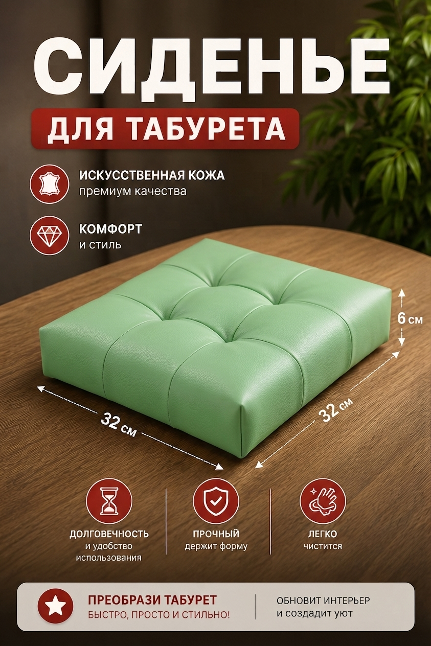 Сидение для стула или табурета квадратное, пуф "Драголит", из искусственной кожи