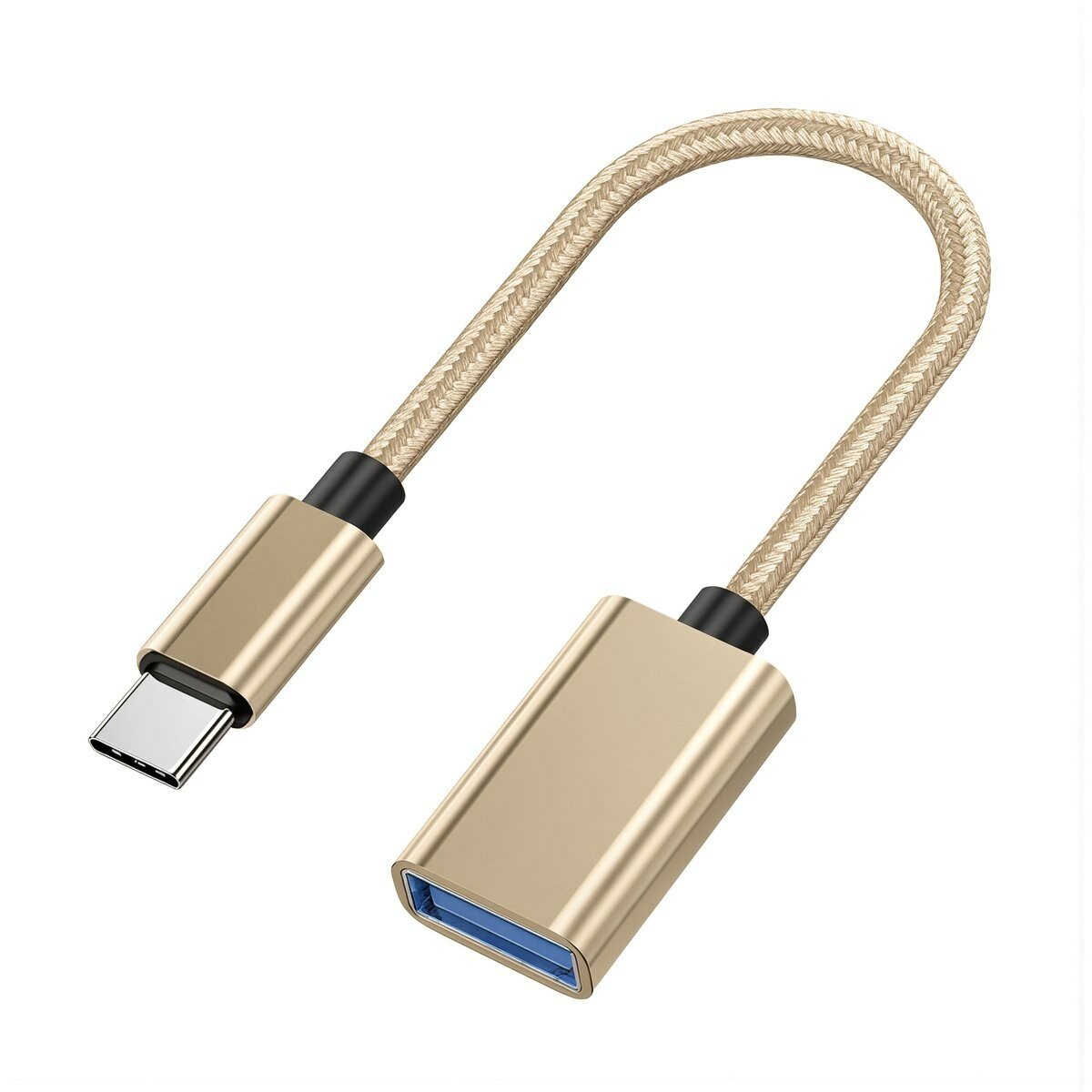OTG адаптер переходник Type-C на USB 2.0 для подключения мыши клавиатуры флешки картридера нейлоновая оплетка алюминиевый корпус