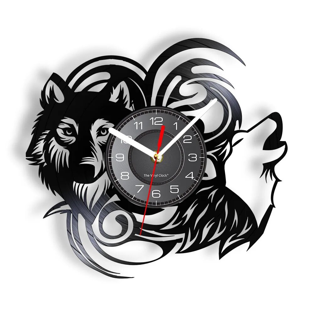 Настенные часы из винила "Волк под луной" Vinyl Record Clock Without LED