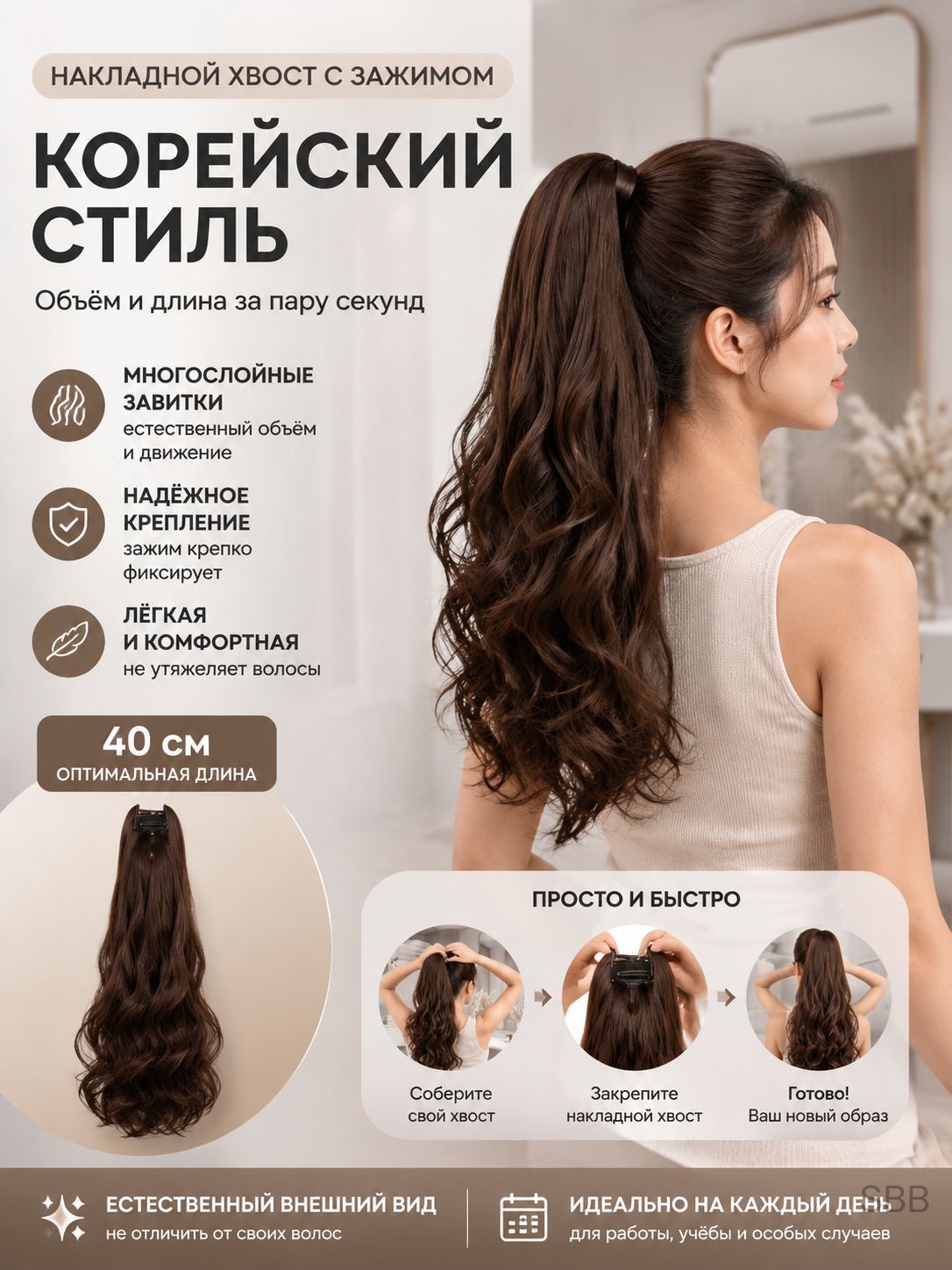 Зажим для конского хвоста из искусственных кудрявых волос