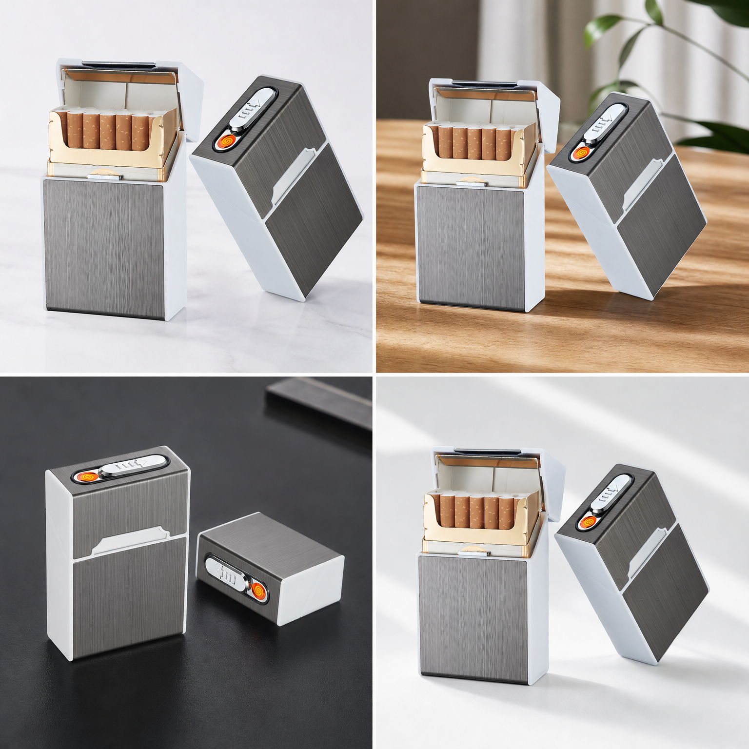 Портсигар металлический с USB зажигалкой, на магните, цвет серебро, 10х6х3 см, FatCat (Цвет товара: серебристый; Объем: 0.18 л)