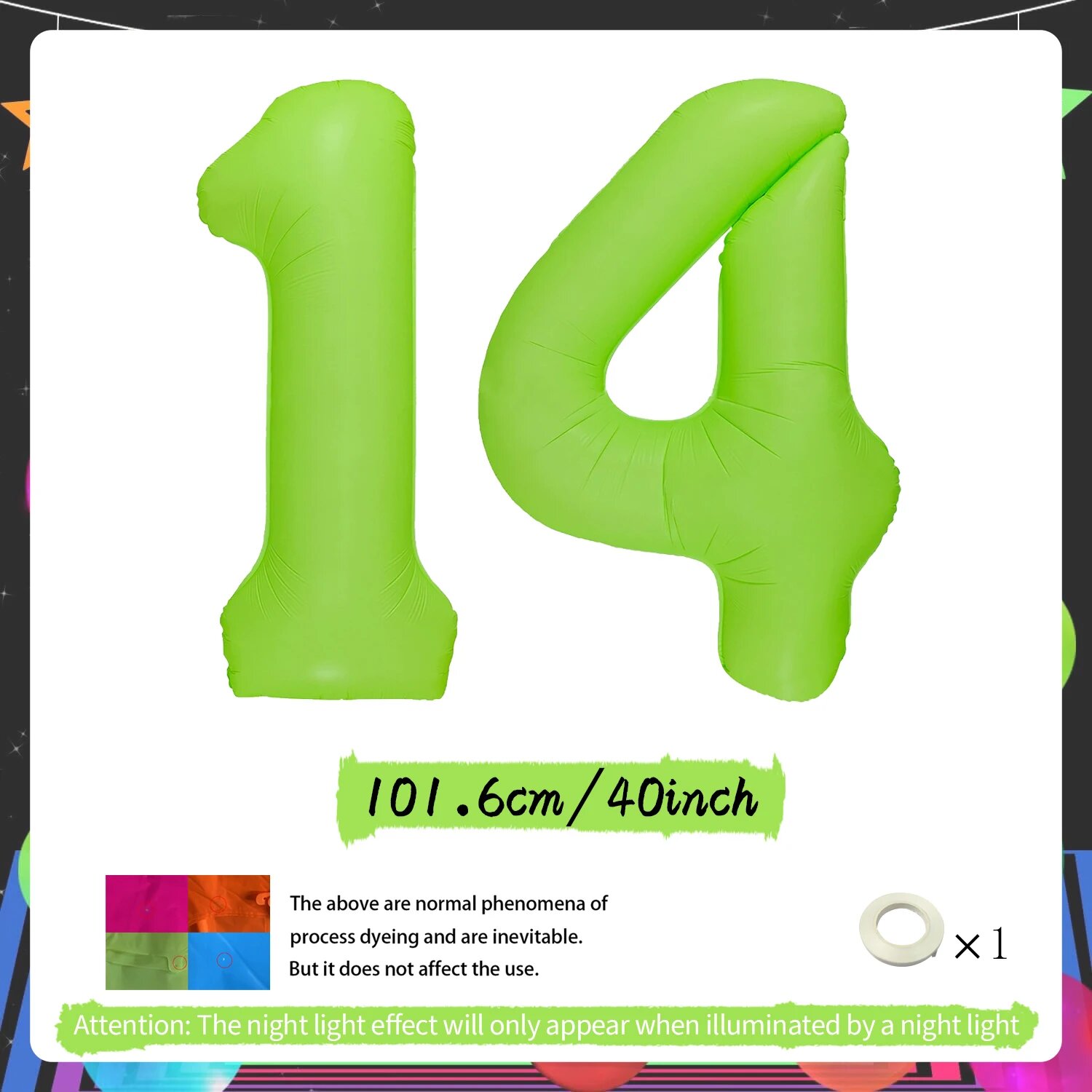 Зеленый шар цифра 14, 101.6 см