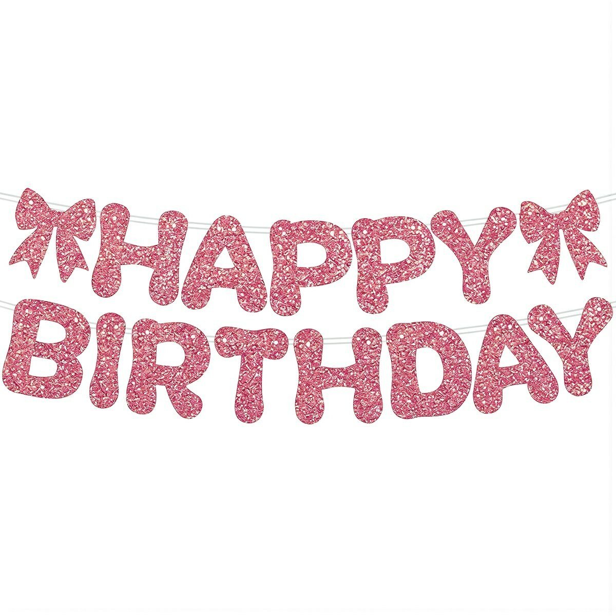 Блестящая гирлянда на день рождения надпись Happy Birthday розовый цвет с двумя бантиками подвеска для размещения на стене в комнате
