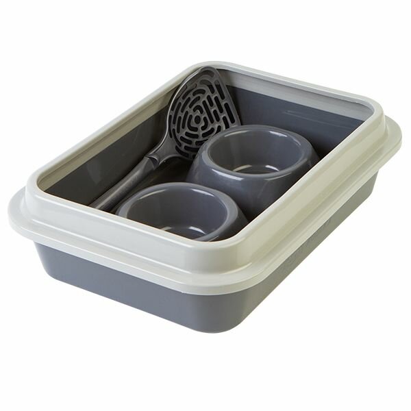 Набор аксессуаров Сибирская кошка Для Питомца, туалет с бортиками, совок, миска двойная, телегрей