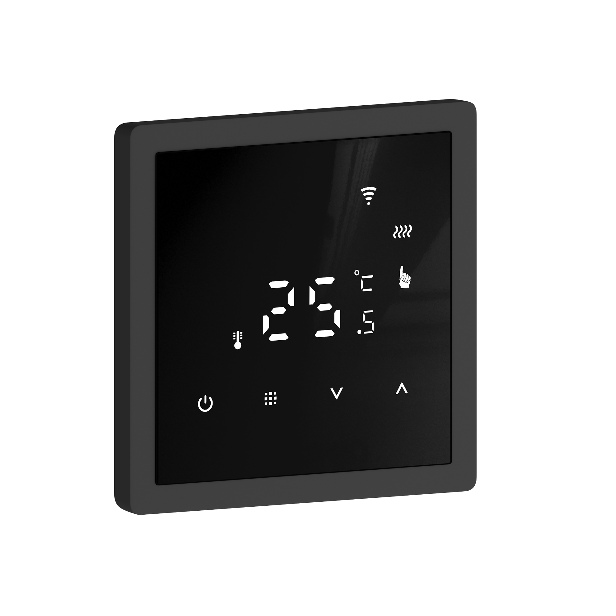 Термостат с датчиком температуры, 16A, стекло черное 70х70мм, цвет черный, серия R98, Donel
