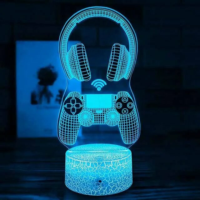 3D Ночник PS4 Геймпад с Наушниками, Синий
