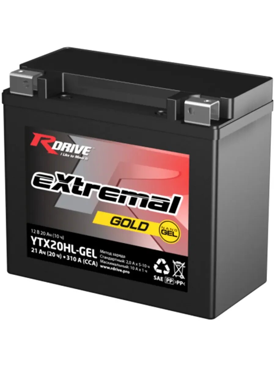 Аккумулятор мото RDrive eXtremal Gold YTX20HL Nano GEL 21Ah ОП 310A