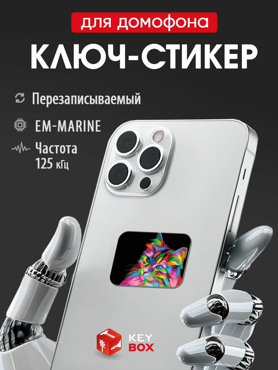 Ключ-стикер для домофона на телефон Em-Marine, KeyBox, Кот / перезаписываемый